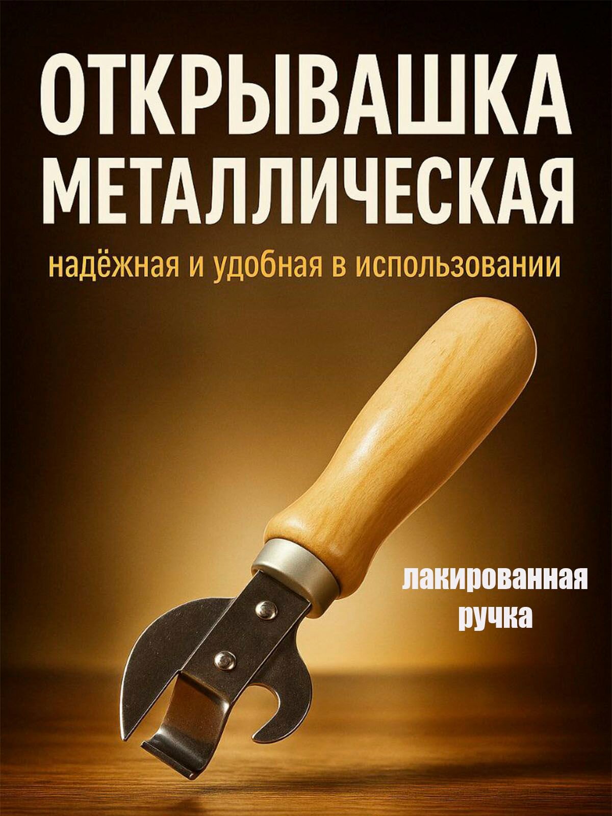 Открывашка MaxBoom, сталь, с лакированной деревянной ручкой, бежевая, серебристая