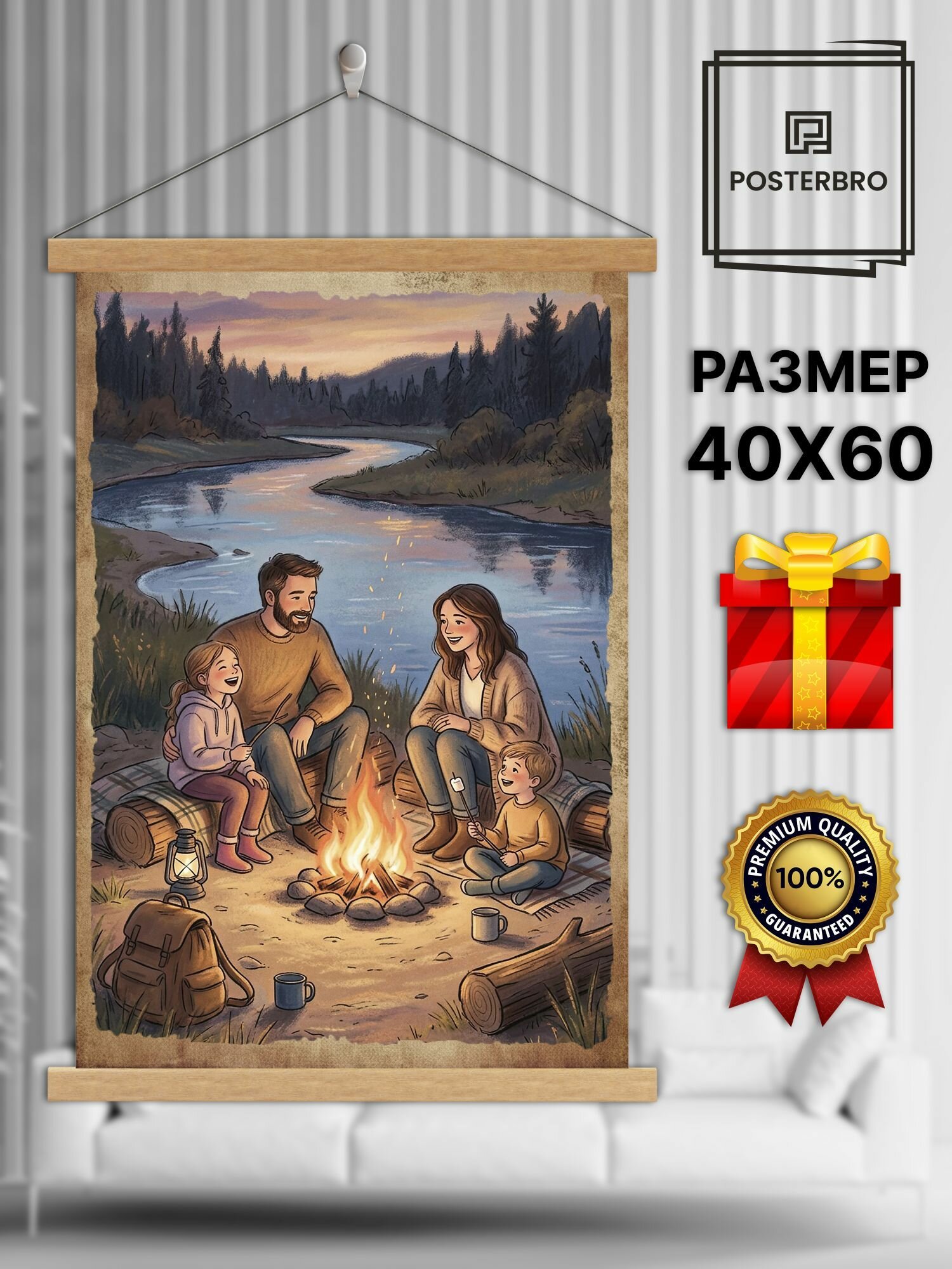 Постер на стену Posterbro в рамке 40х60 "Семейный пикник" интерьерный