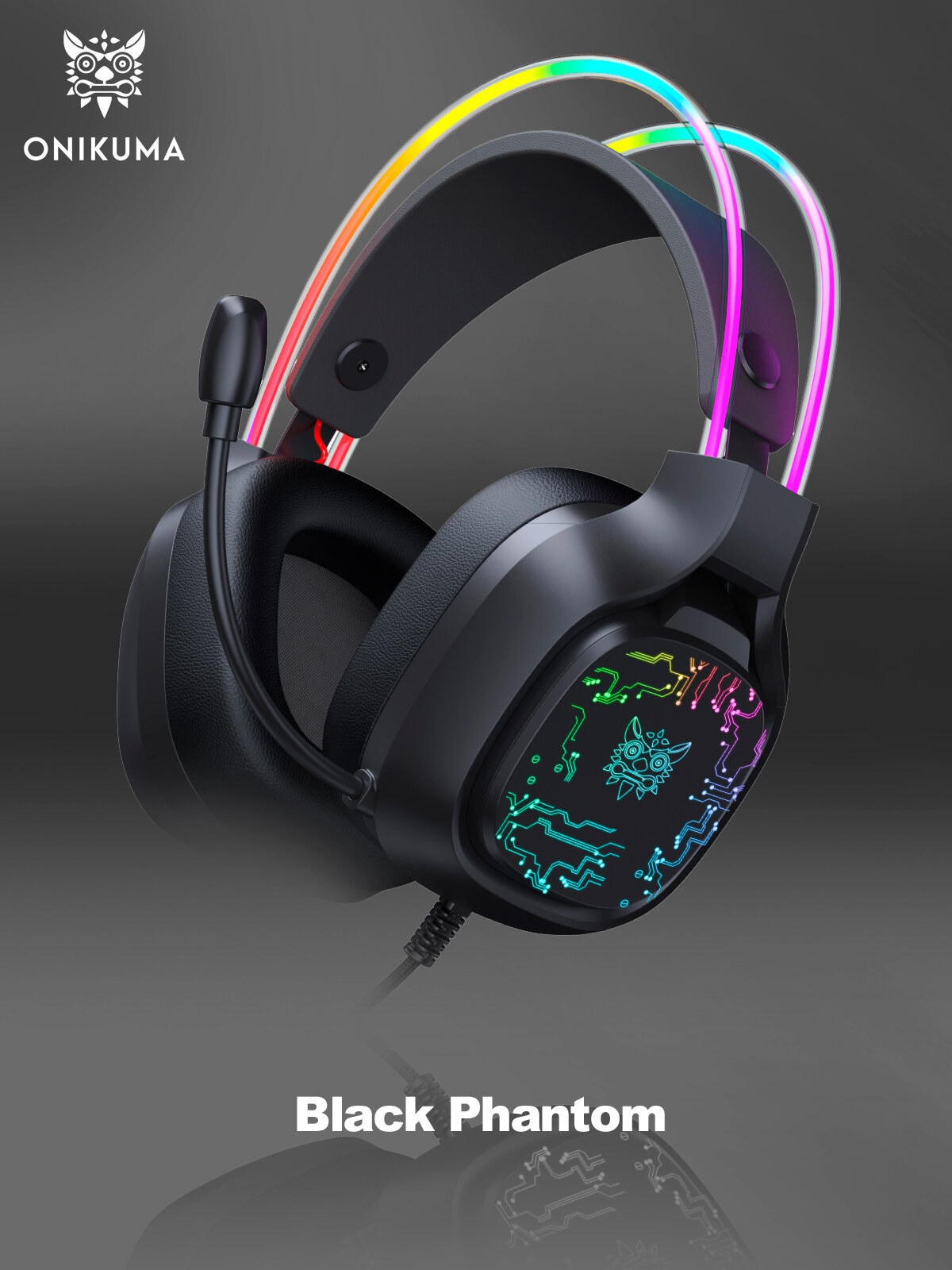 Наушники проводные Onikuma Black Phantom черные с подсветкой