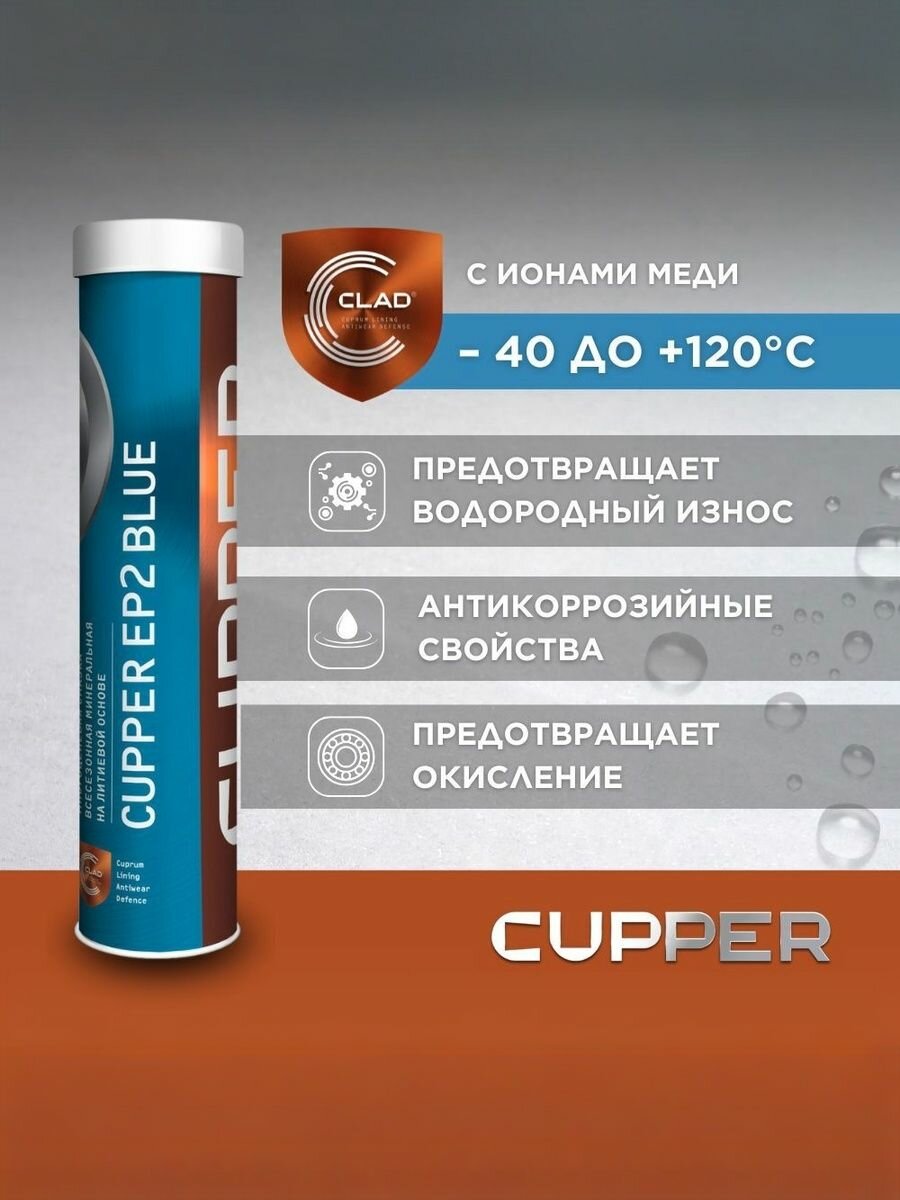 Смазка синяя минеральная CUPPER EP2 BLUE, 385 гр туба консистентная смазка EP2