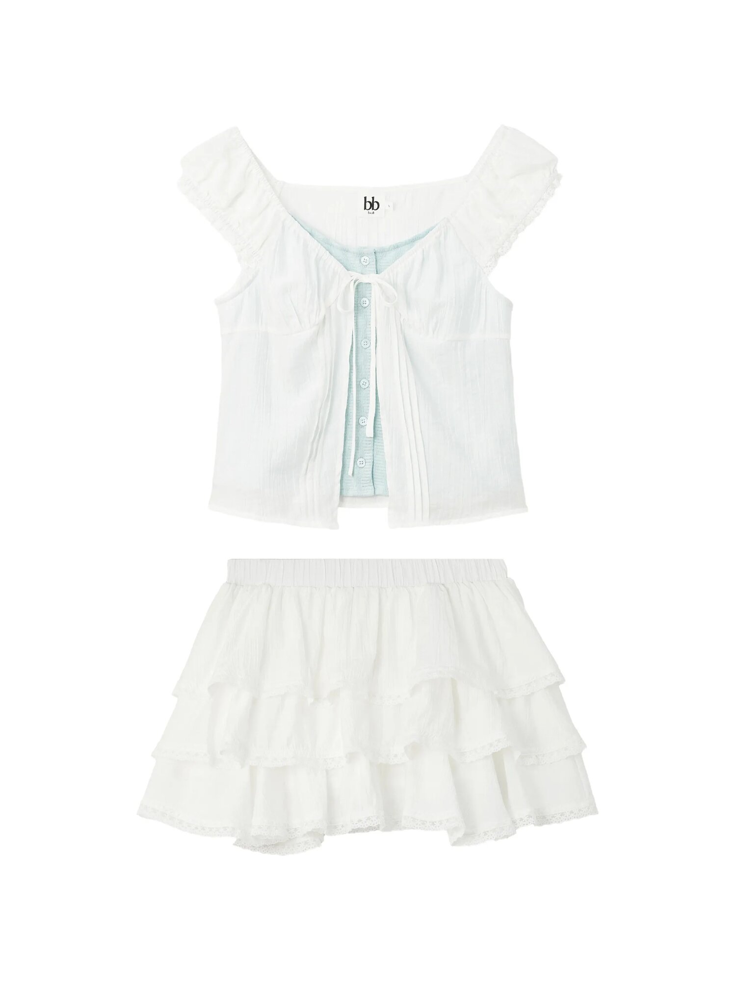 Блуза Ruffled tiered blouse and mini skirt set