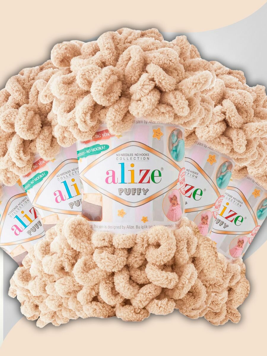 Пряжа для вязания Alize Puffy с готовыми петлями цвет 894 песочно-желтый, 100 г / 9 м, 5 мотков