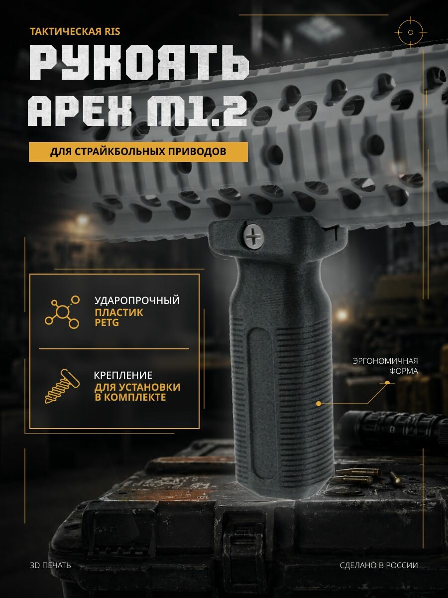 Рукоять для страйкбольного привода Apex M1.2 на планку Пикатинни и Вивера. 3D печать Sector 13