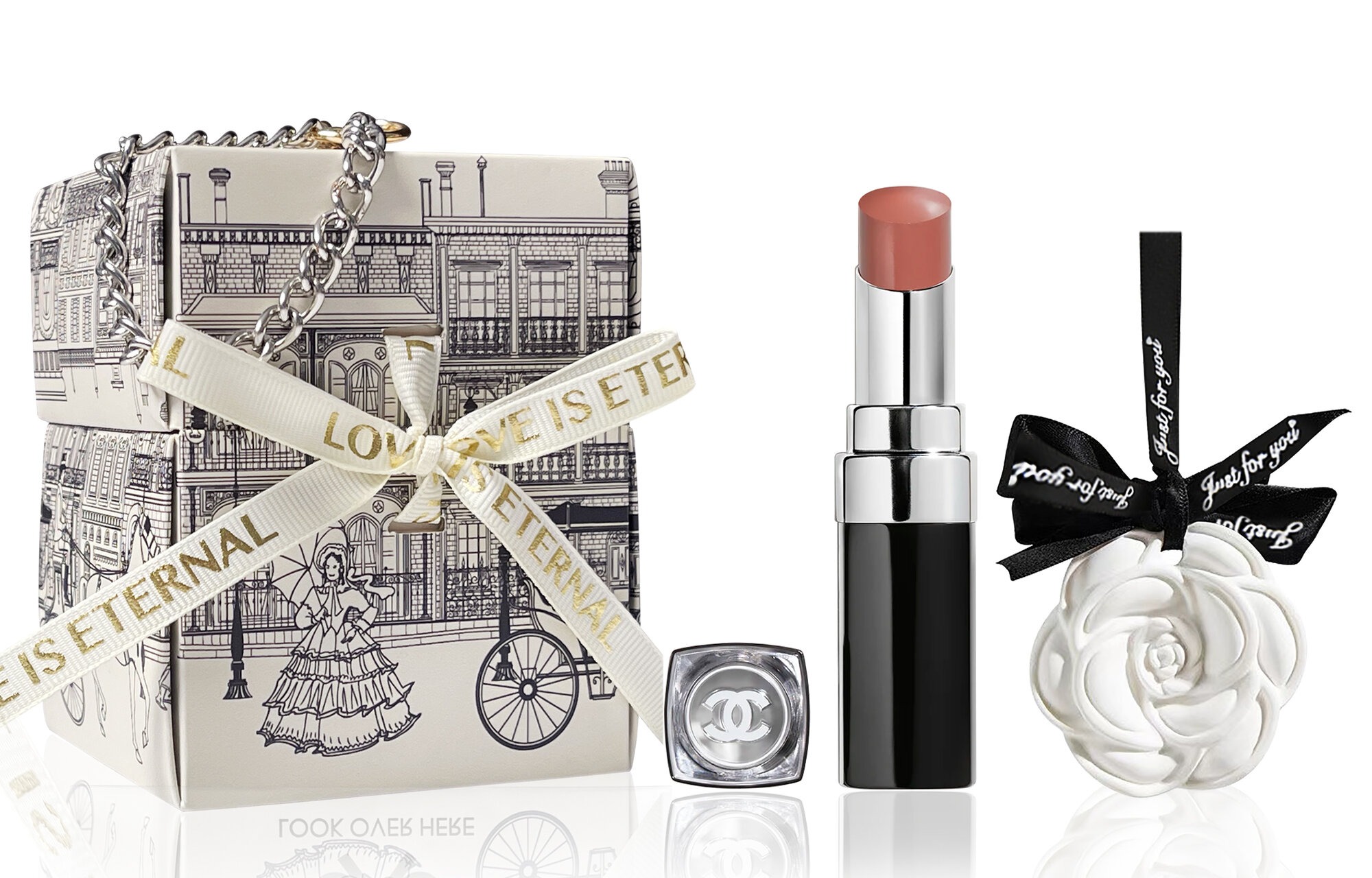 Помада женская CHANEL Miss Cocoa Shimmer Lipstick #110 Подарочный набор, комплект Iridescent Butter #110+Camellia Aromatherapy+Black Angel Box