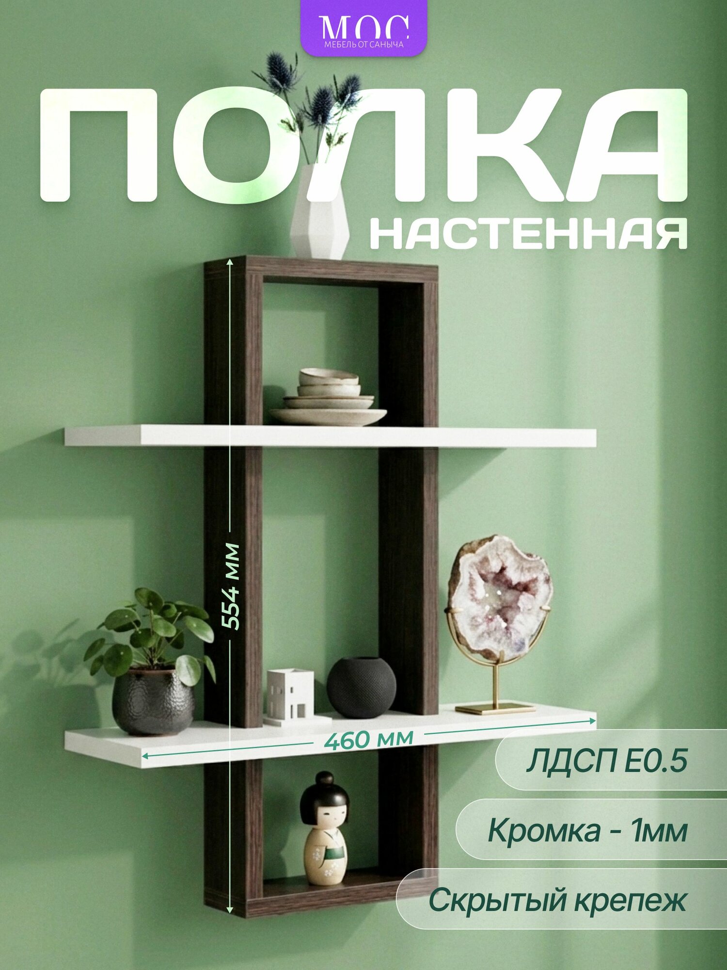 Полка настенная "Мебель от Саныча" 46*55,5*15 белая венге