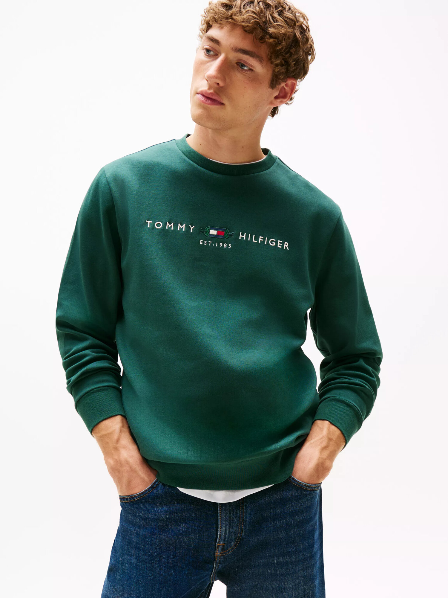 Свитшот TOMMY HILFIGER, размер S, , темно-зеленый
