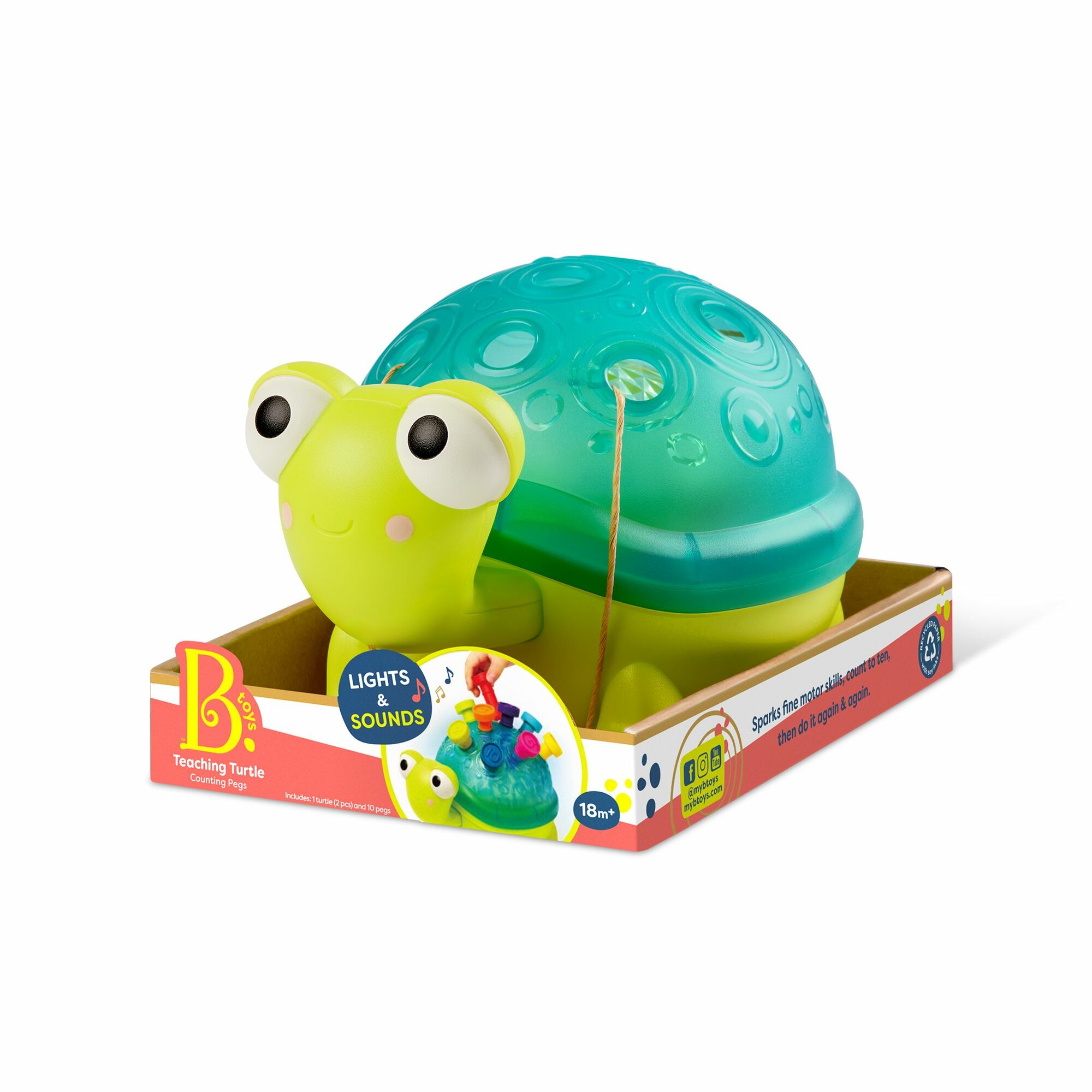 Развивающая игрушка B.Toys - Обучающая черепашка для изучения счета и цветов, размер 22 х 15 х 14 см, цвет бирюзовый, 18+ мес. - Би. Тойс BX2546Z