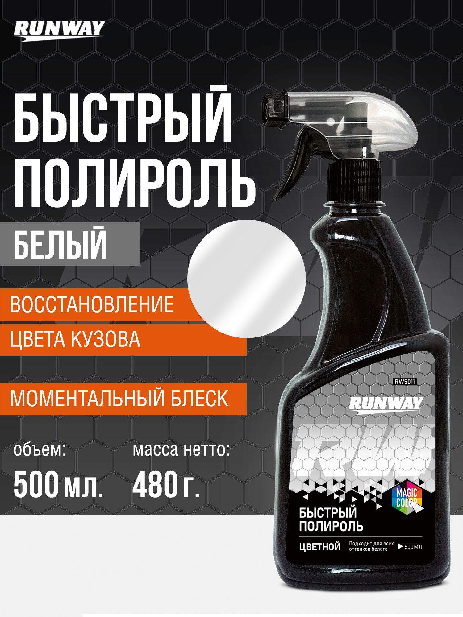 Быстрый полироль для автомобиля цветной - белый 500мл RANWAY