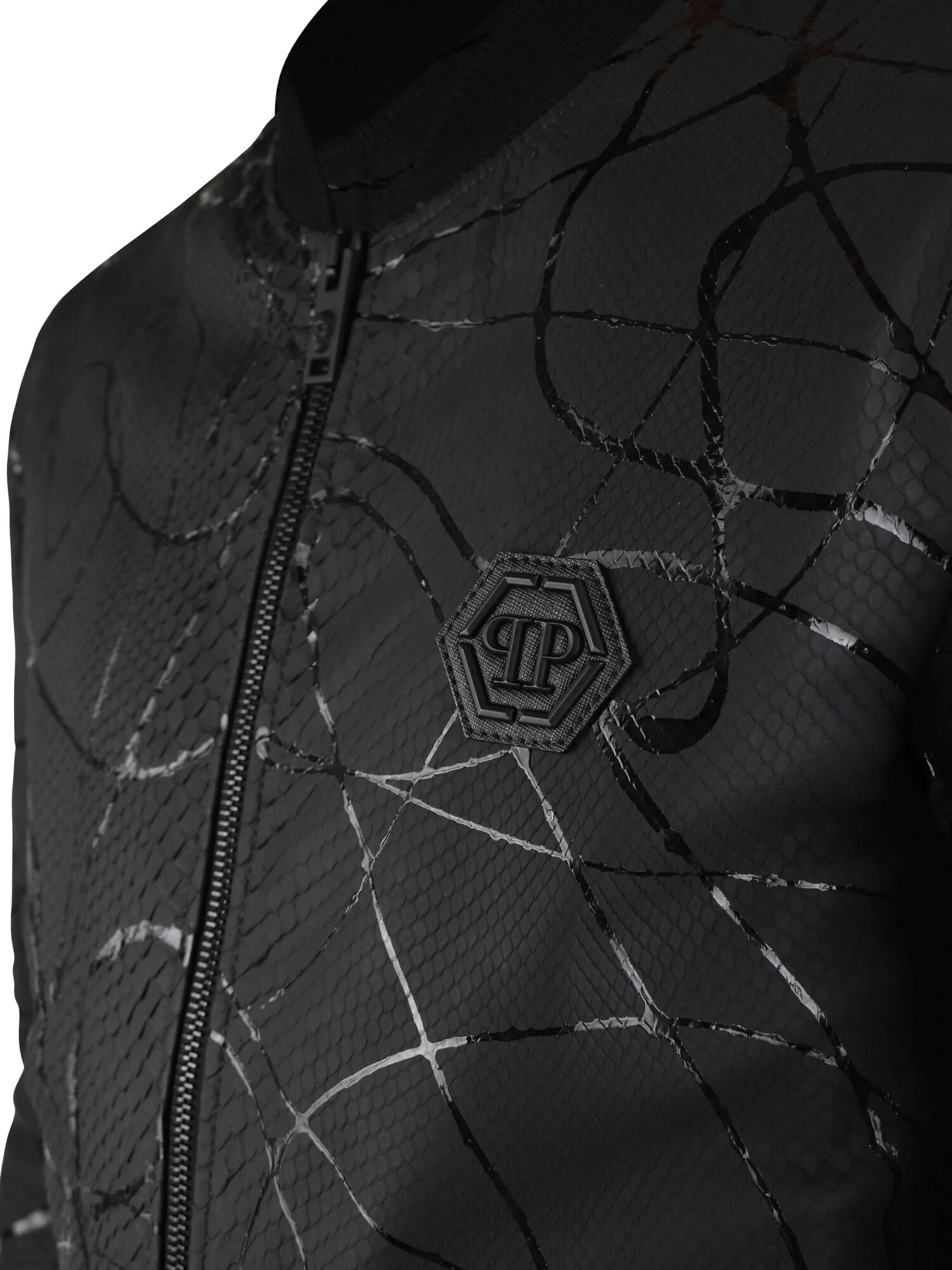Куртка PHILIPP PLEIN Python-effect leather bomber jacket, размер L, black/black — фото 1