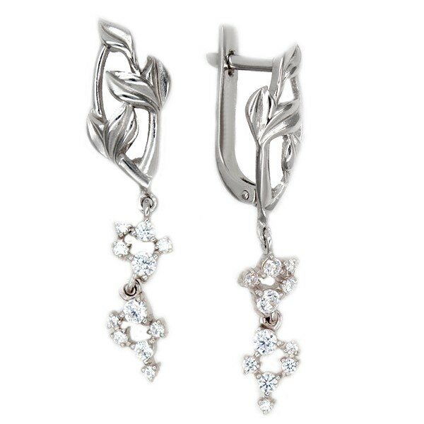 Серьги с подвесками, серебро, 925 проба, фианит