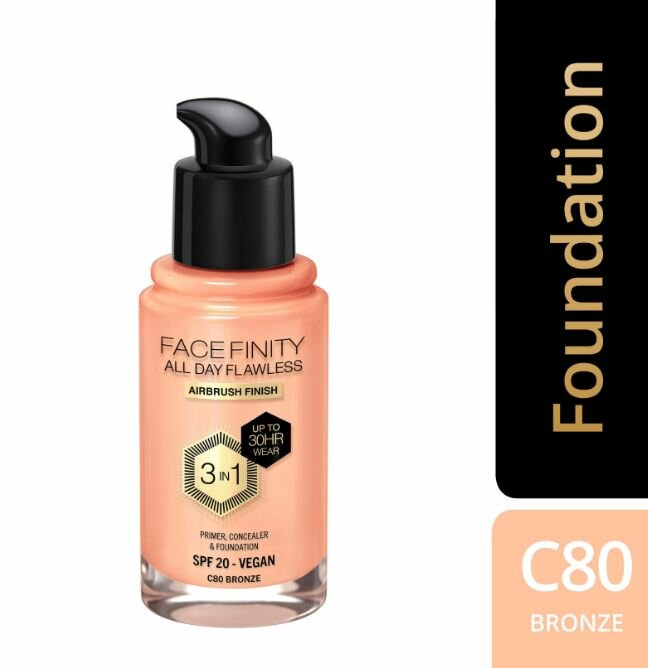 Max Factor тональный крем Facefinity all day flawless 3 in 1 vegan foundation C80 BRONZE