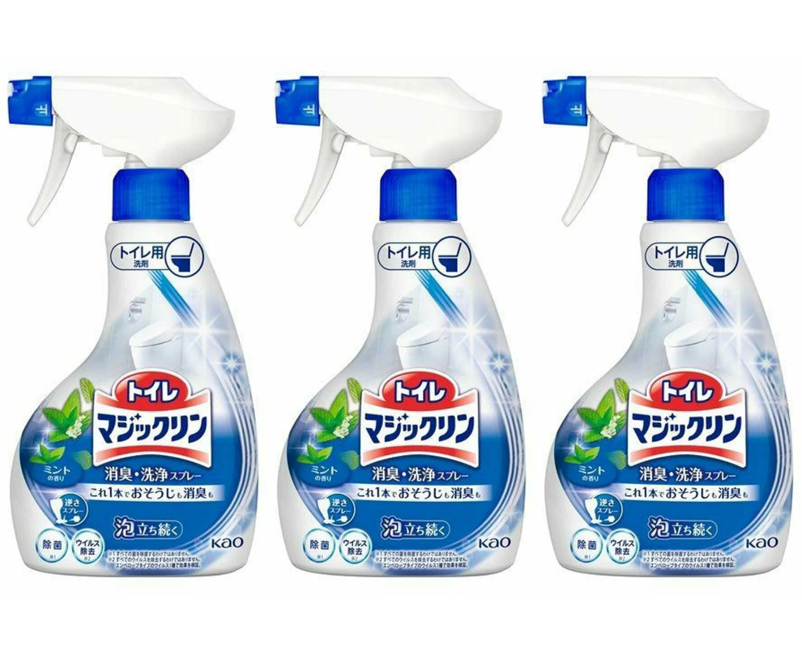 Средство Kao чистящее и дезодорирующее пенящееся Magiсclean для туалета, с ароматом мяты, спрей, 350мл, 3шт