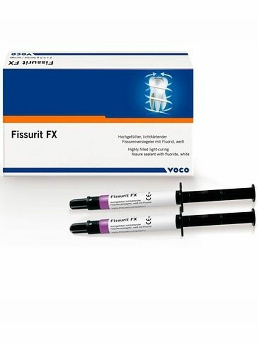Fissurit FX (Фиссурит Ф Икс) - световой материал для запечатывания фиссур со фтором, 2 шприца по 2.5 г, Voco