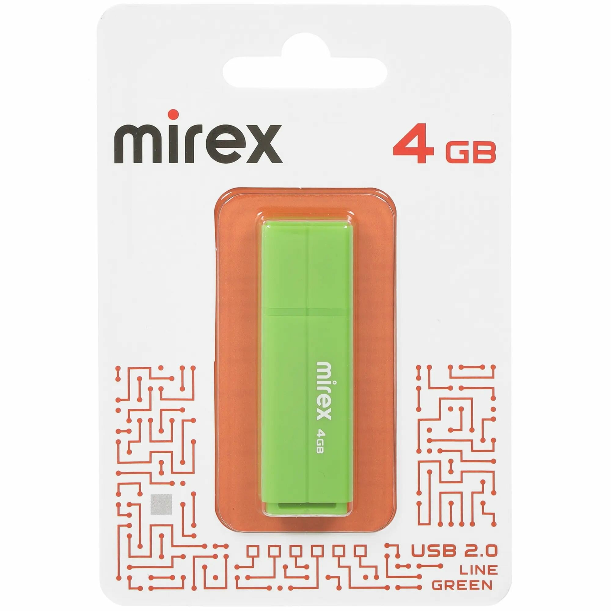 Память USB Flash 4 ГБ MIREX LINE GREEN (13600-FMULGN04) - USB2.0, USB Type-A, чтение до - 35 МБ/с, запись до - 19 МБ/с