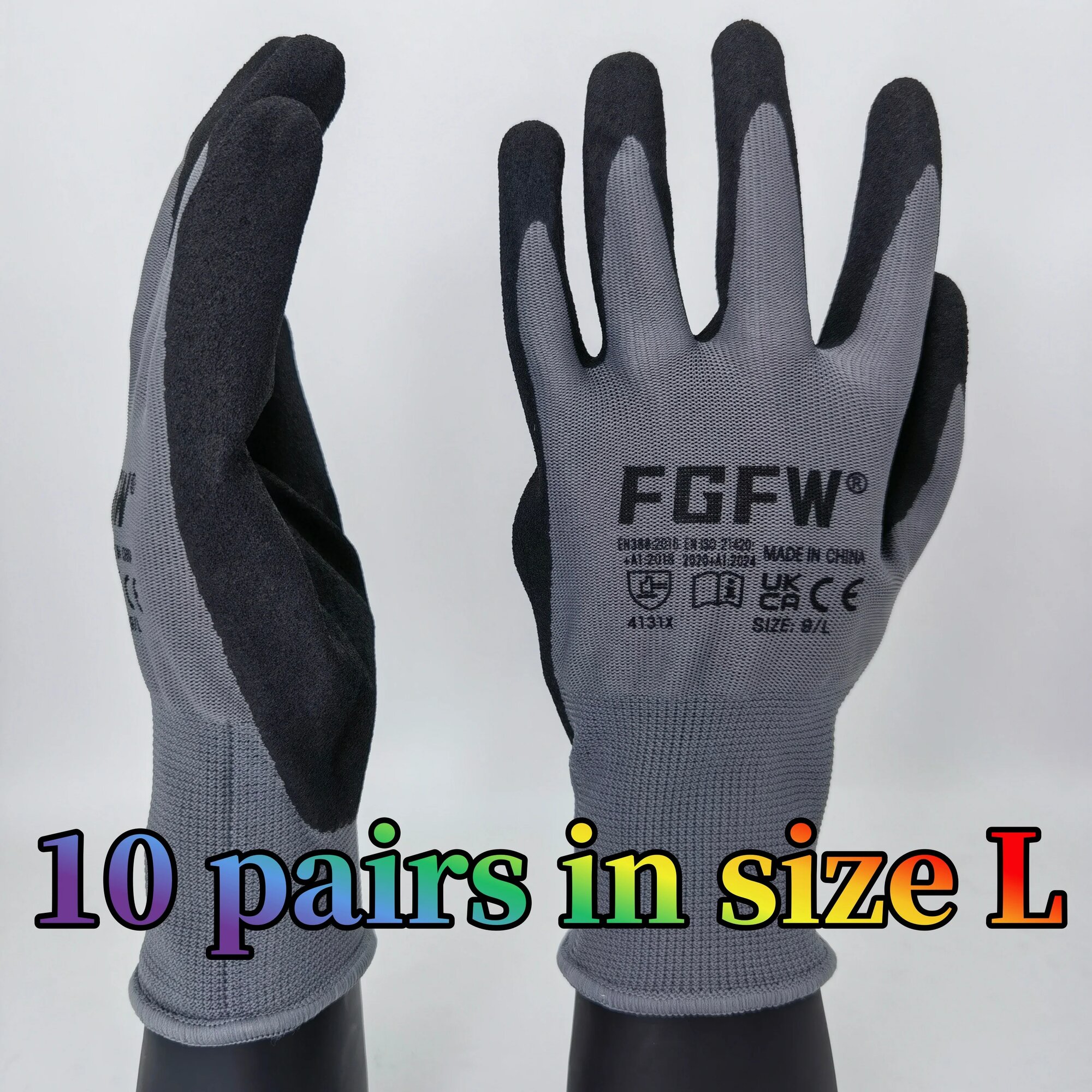 FGFW Нитриловые Рабочие Перчатки Grey EN388 Level 4 size L 10 pairs