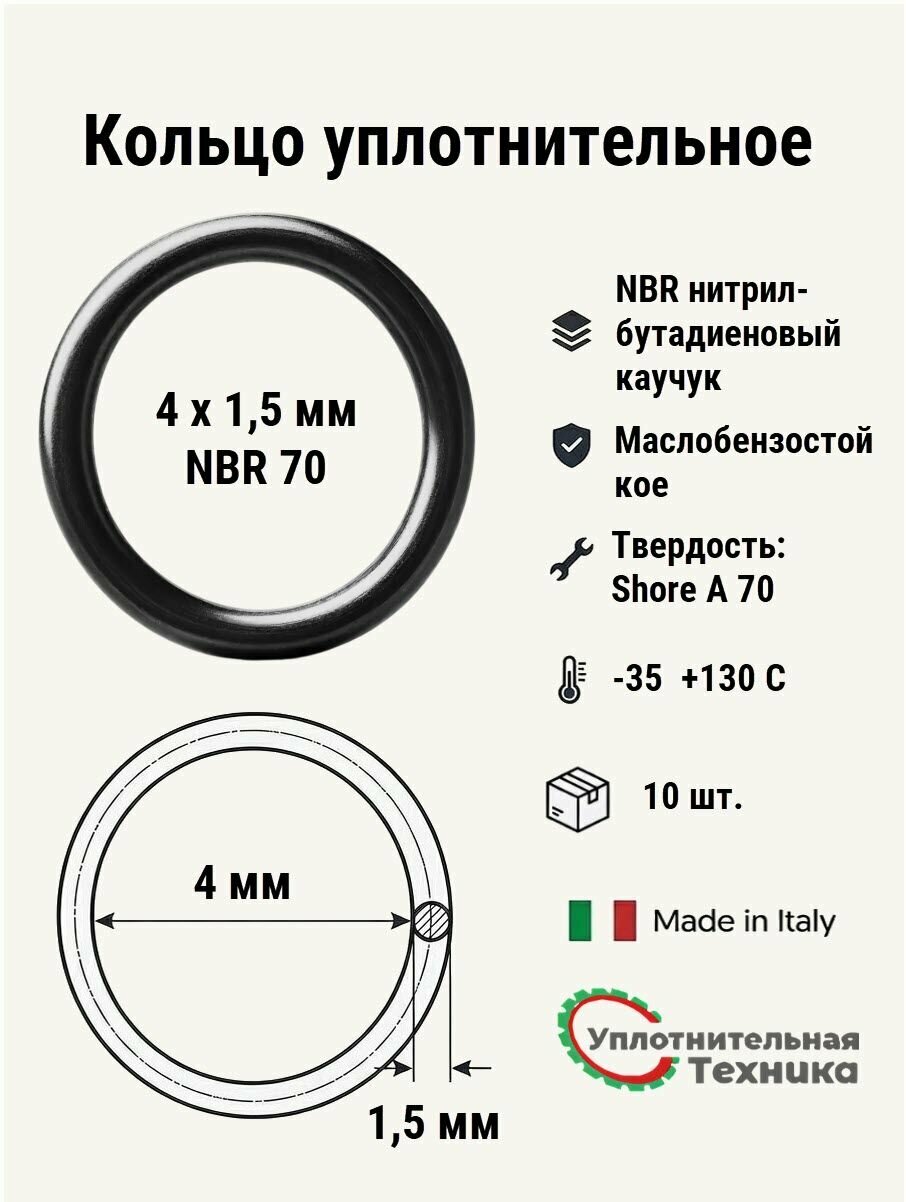 Кольцо уплотнительное 4х1,5 NBR70, 10 шт.