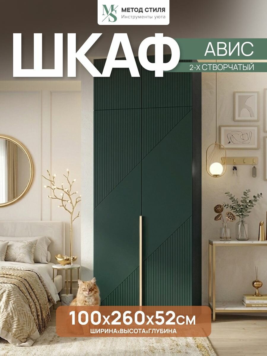 Шкаф распашной 2-х створчатый Авис с антресолью 1,0 Грин/Графит