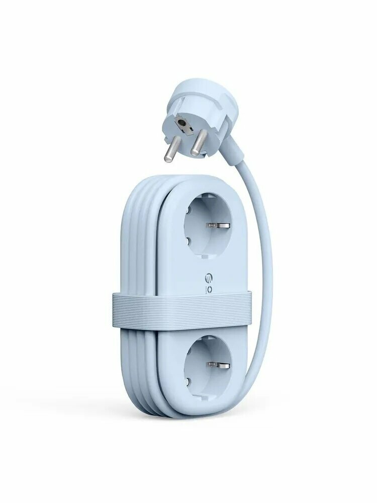 Удлинитель NTONPOWER GaN 65W с плоской вилкой и органайзером кабеля, 2 розетки + 4 USB (2C+2A), кабель 1.6м для дома, офиса и круизов, синий