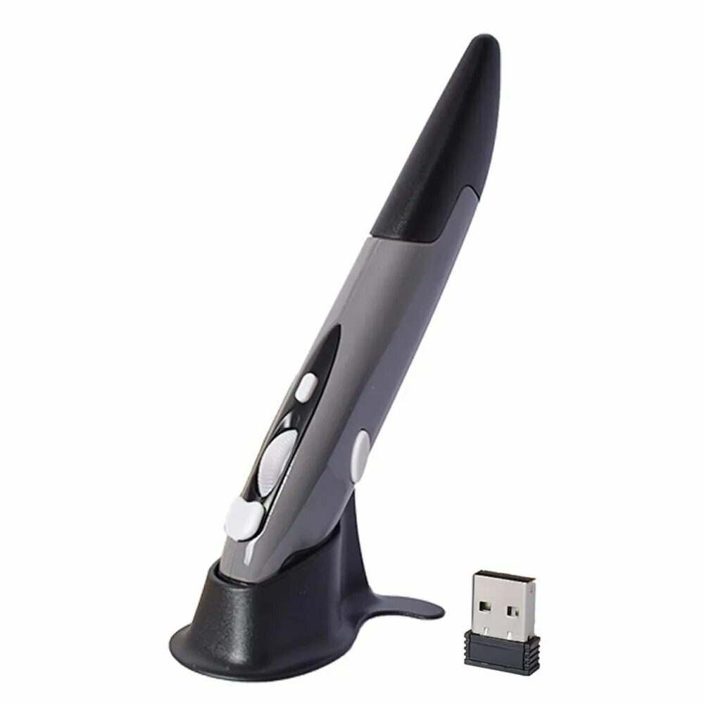 Беспроводная мини-мышь-перо 2.4ГГц, оптическая USB, карманная, для рисования и письма на ноутбуке, серая