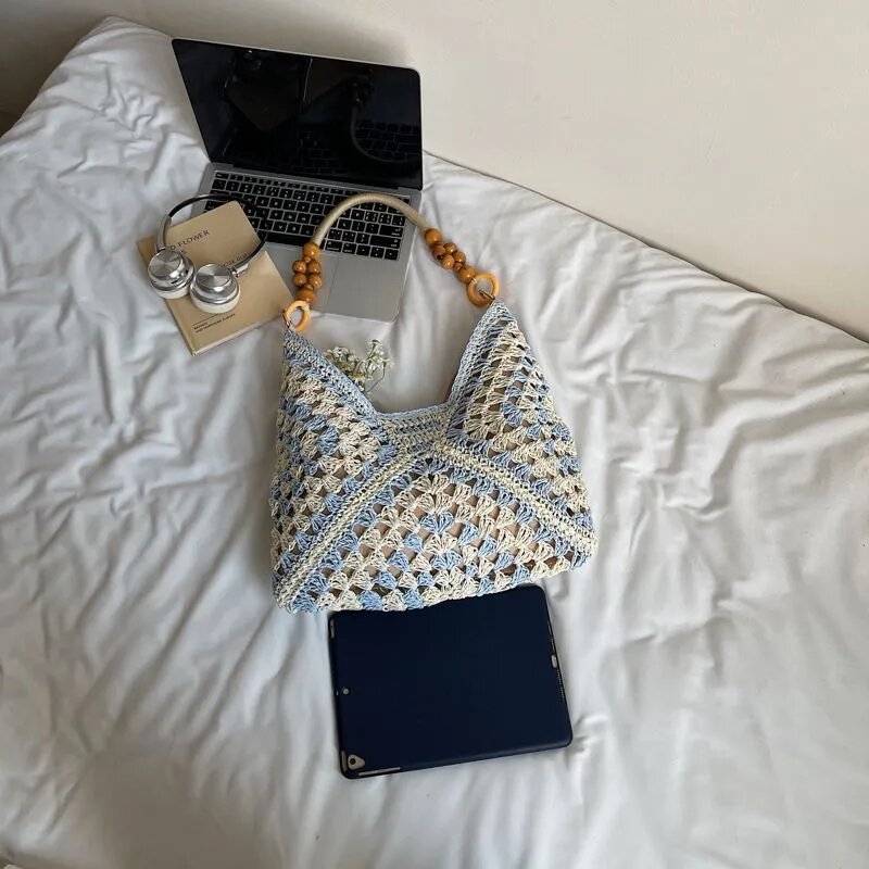 Сумка пляжная , фактура плетеная, бежевый — фото 1