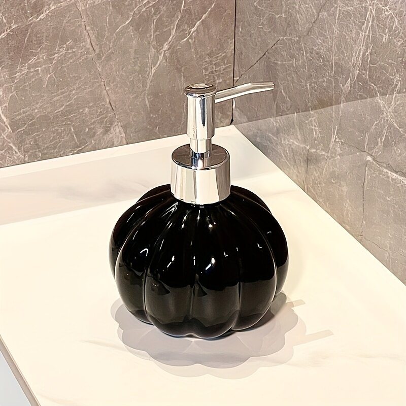 Черный керамический дозатор для жидкого мыла в форме тыквы с помпой, 300 мл, многоразовый