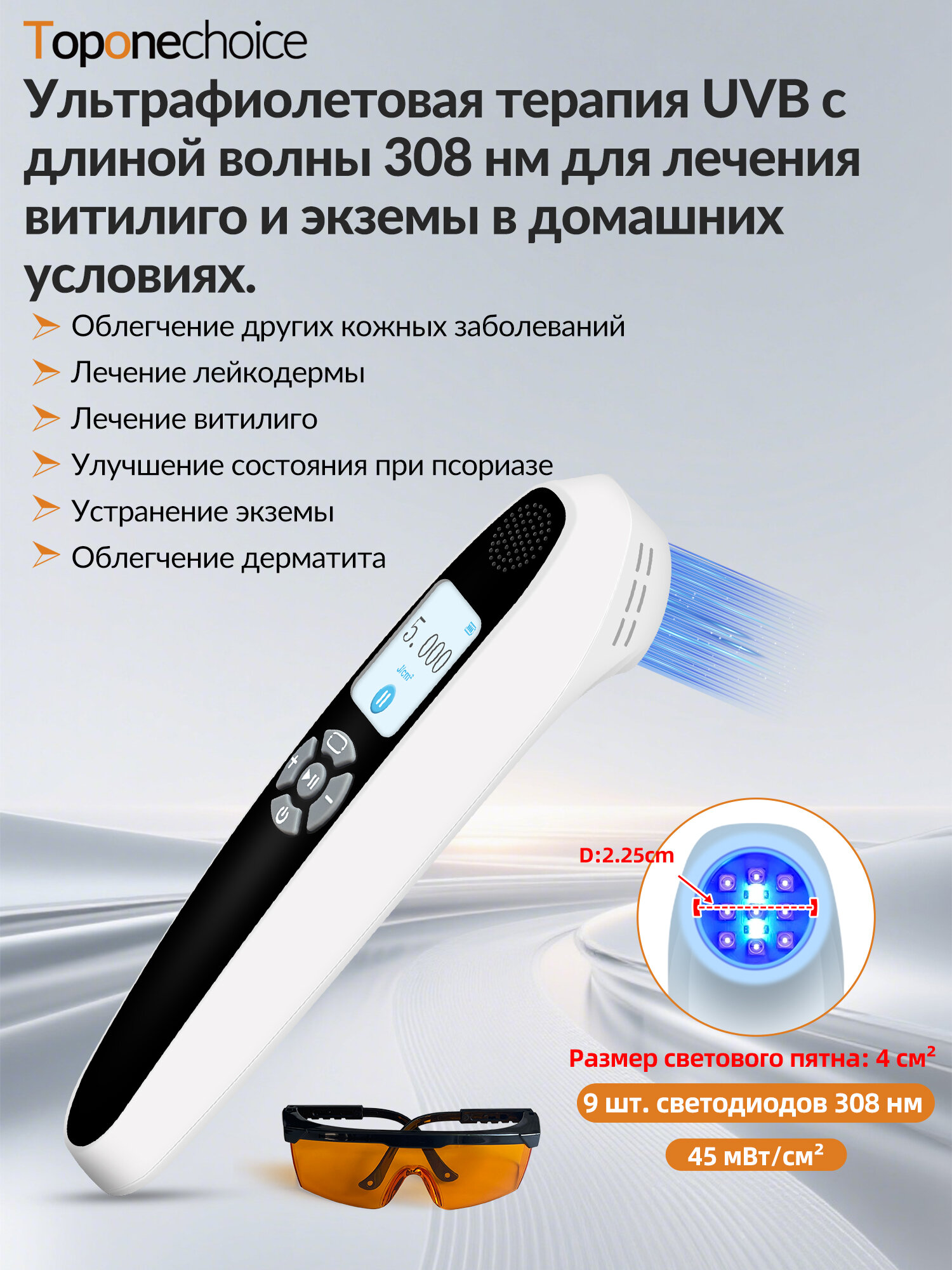 Лампа Toponechoice PD02, для фототерапии псориаза и экземы, 9 светодиодов