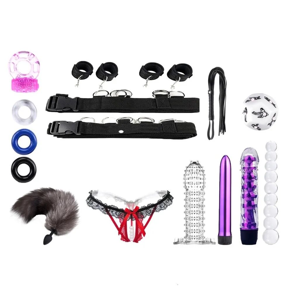Мягкие наручники и ошейник для BDSM, 13 штук