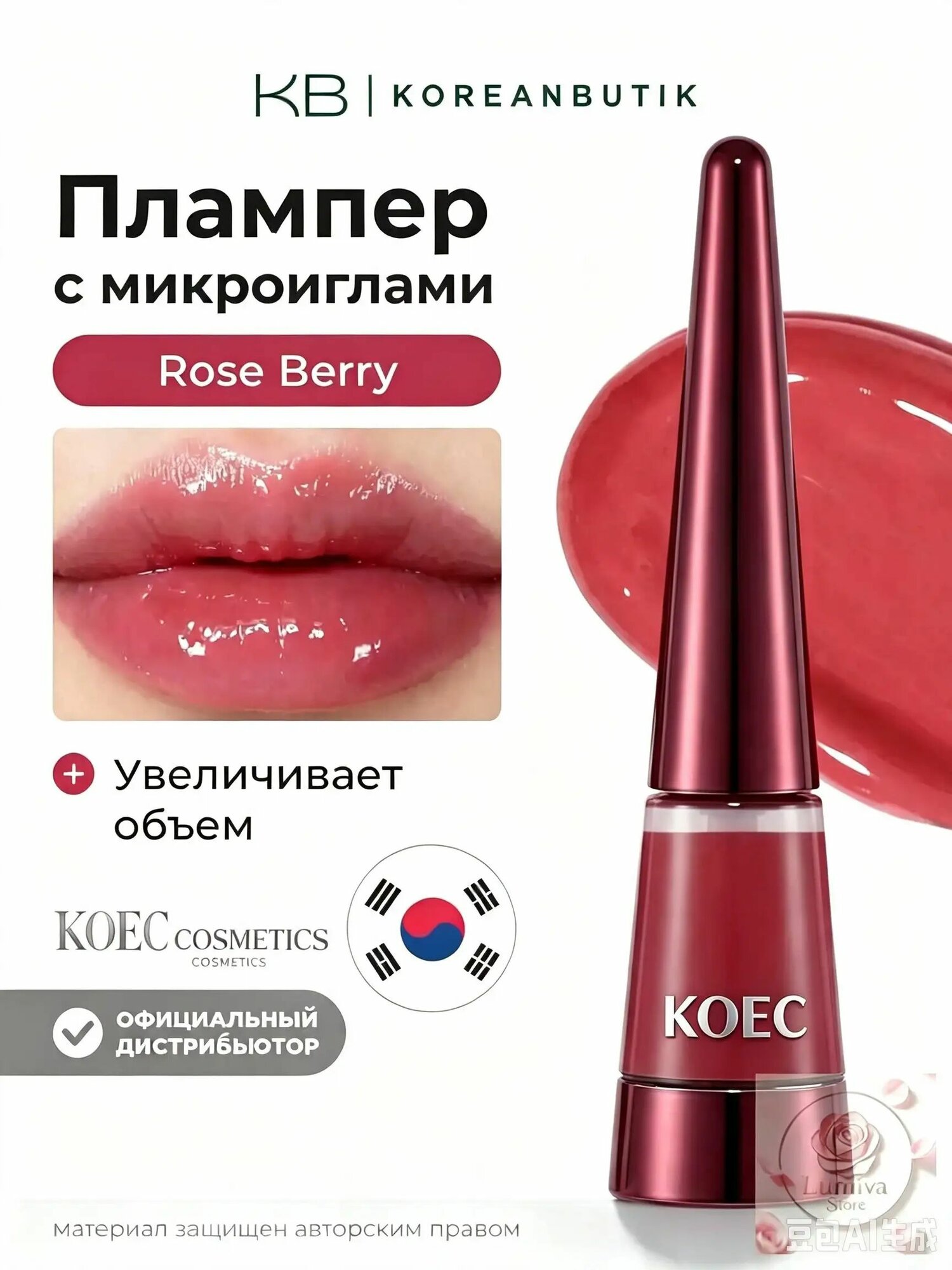 Премиальный плампер для губ Reedle Shot Rose Berry от KOEC COSMETICS, объем 4,6г, эксклюзивно увеличивающий губы. увеличение губ объем губ плампер