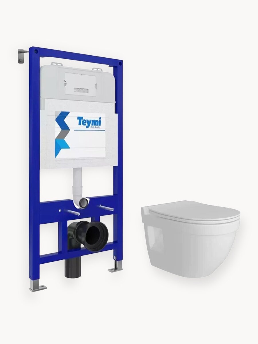 Инсталляция с унитазом комплект 5 в 1 Teymi унитаз подвесной безободковый Vitra Pro кнопка черная T70800