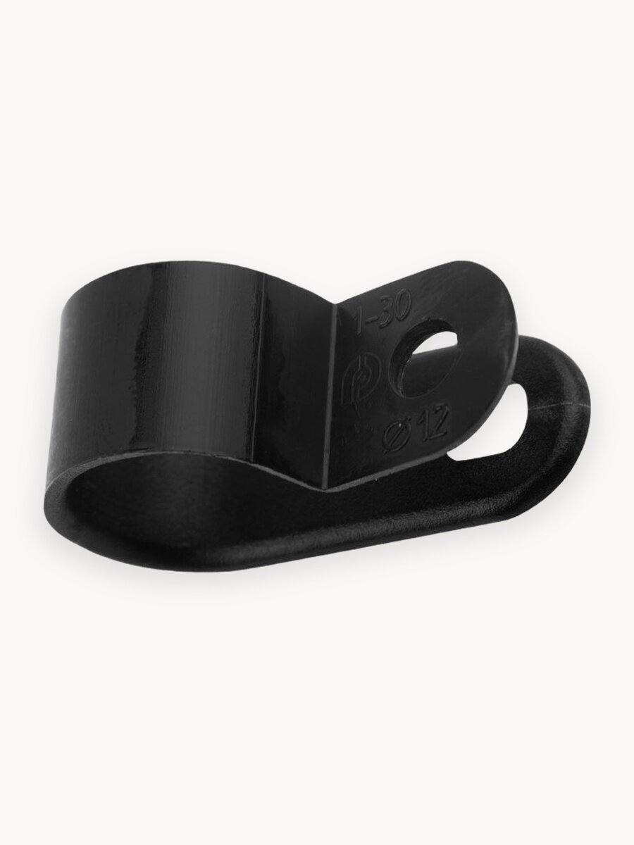 Кабельная скоба под винт 12 мм, черная (50 шт/уп), нейлон, REXANT