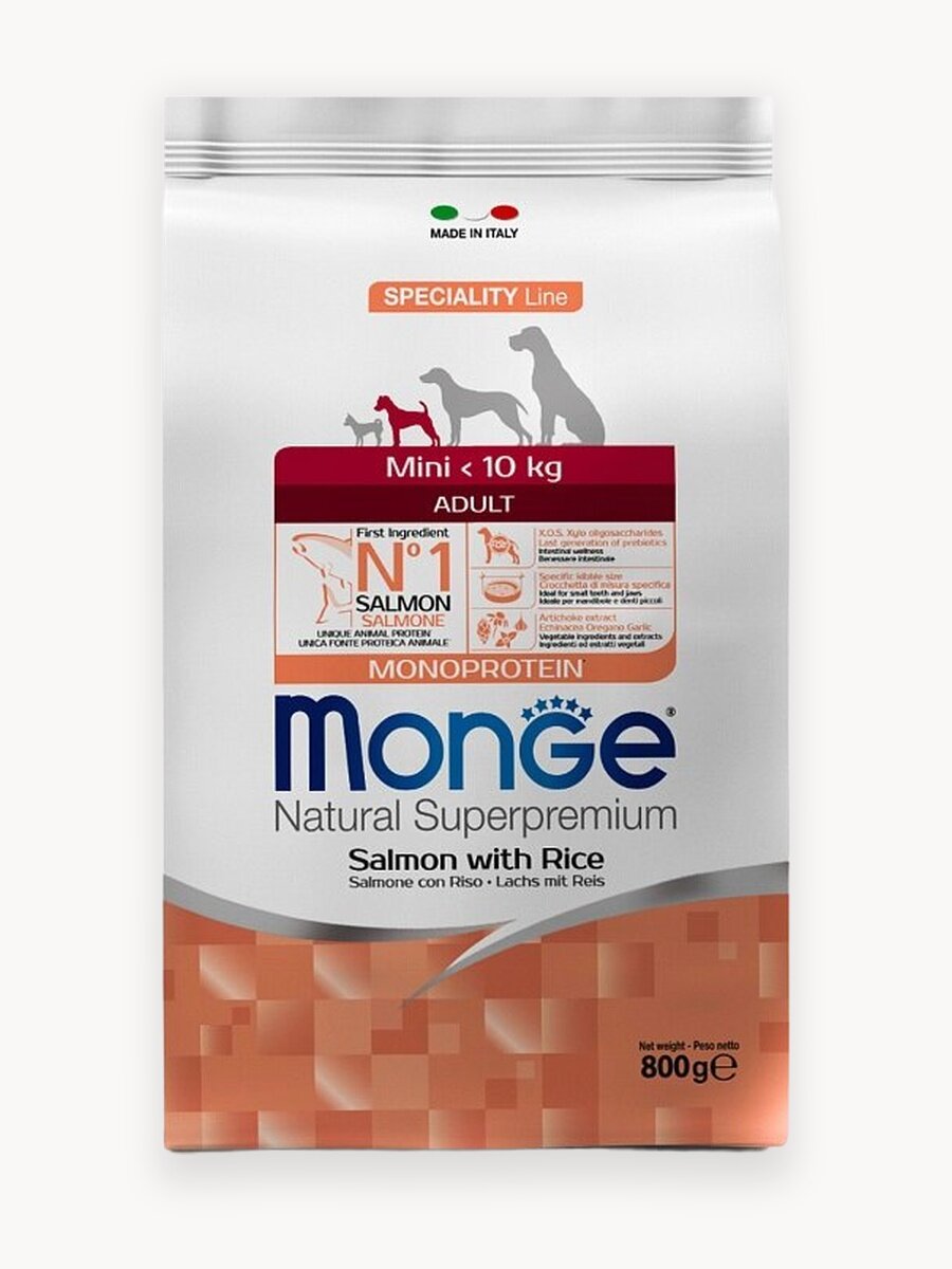 Сухой корм для собак Monge Dog Mini Salmon Monoprotein , с лососем 1шт х 800г.
