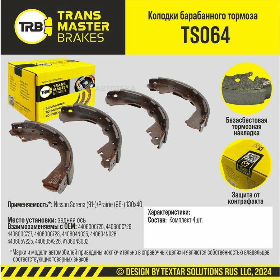 Колодки тормозные NISSAN SERENA TRANSMASTER TS064