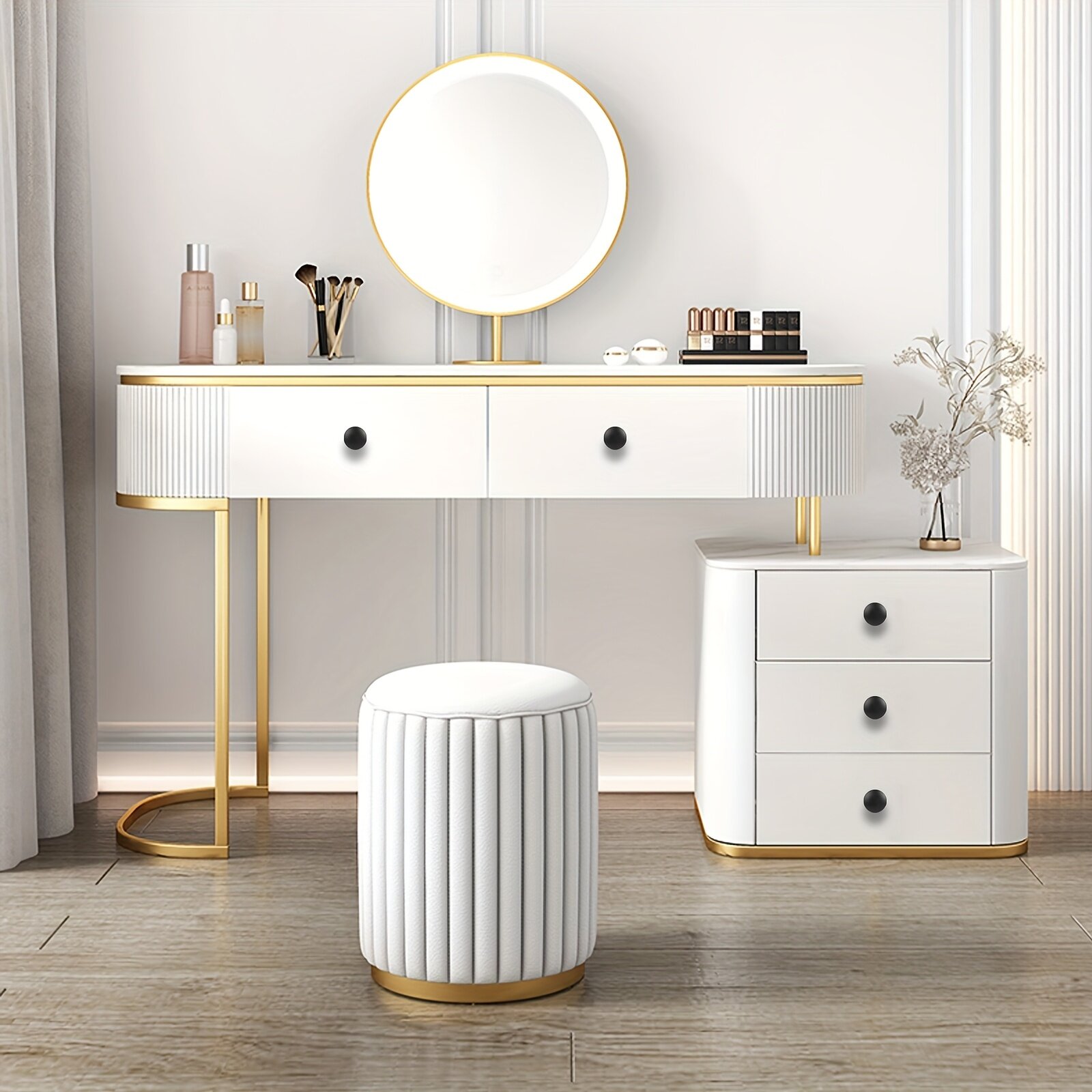 Ручки для мебели круглые односторонние грибовидные 30 мм, черные матовые, комплект 8 шт с винтами, для шкафов и ящиков