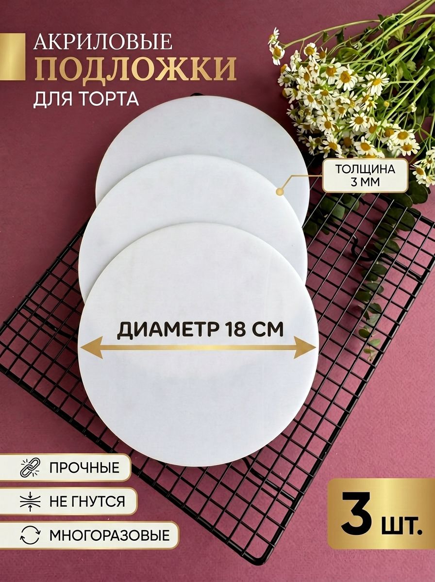 Подложка для торта оргстекло диаметр 18 см. Многоразовая