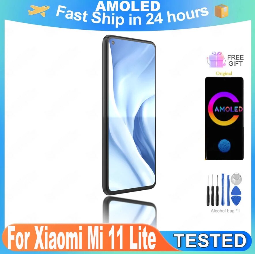 AMOLED-дисплей для Xiaomi Mi 11 Lite, ЖК-дисплей M2101K9AG, дигитайзер сенсорного 5G NE no frame