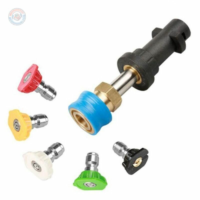 Комплект сменных форсунок для мойки высокого давления, 6 предметов: сопла 0 15 25 40 , душевая лейка, адаптер 1/4", универсальное быстроразъемное соединение