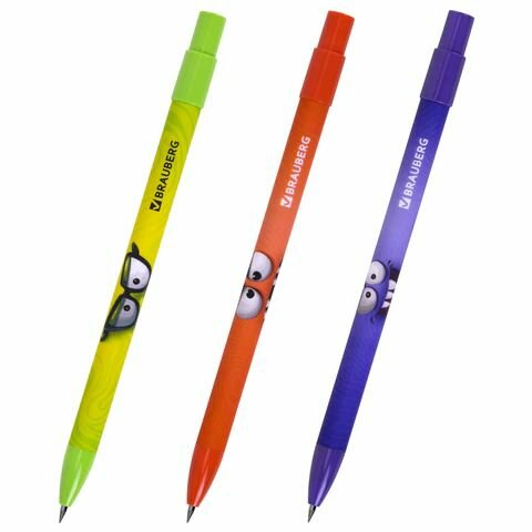 24 шт. Карандаш механический цанговый 2 мм, с принтом кросс-серия монстрики, BRAUBERG, HB, встроенная точилка, корпус ассорти, 182111