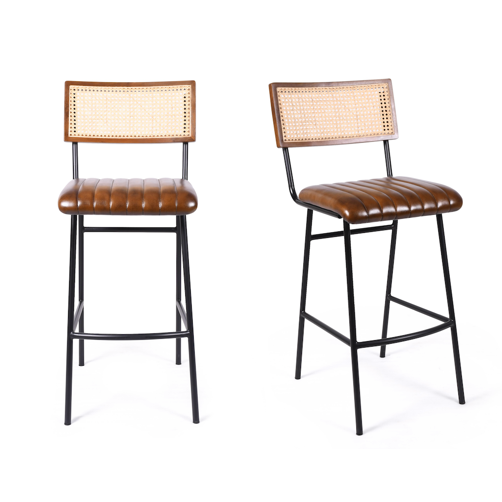 Комплект из 2-х барных стульев, керала II Ротанг, натуральная кожа