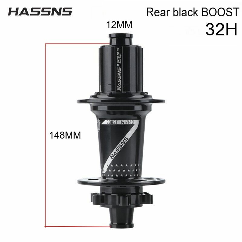 Велосипедная Втулка BOOST, HASSNS PRO 7,32 Отверстия,4 Штифта, Подходит Для Скоростей 8/9/10/11, Черная задняя ступица