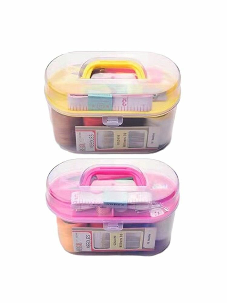 Портативный набор для шитья в шкатулке, 46 предметов компактный швейный набор для ремонта одежды, пришивания пуговиц и быстрой починки в дороге