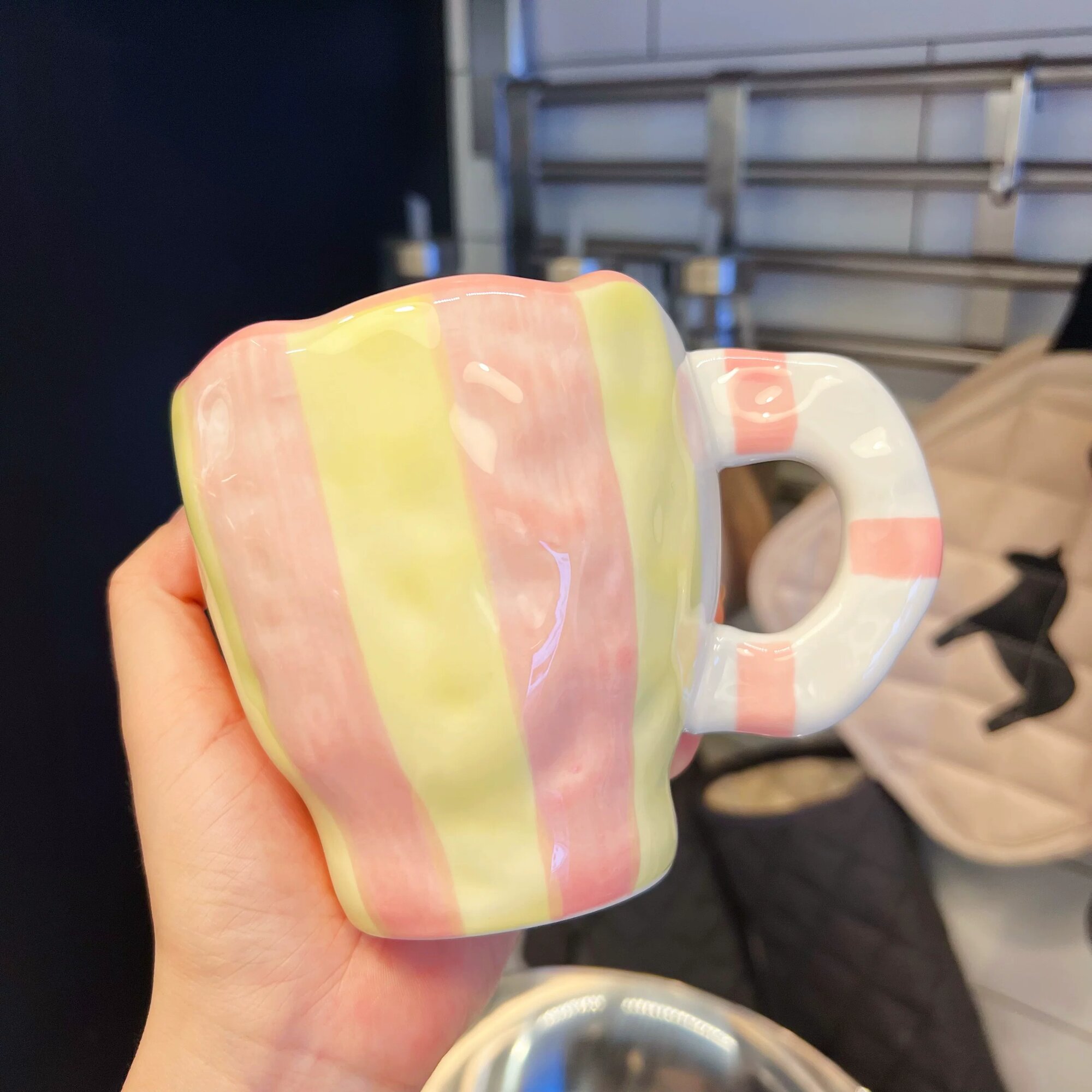 Керамическая чашка для воды в стиле Ins, с ручной отделкой, в клетчатую клетку, для послеобеденного чаепития,