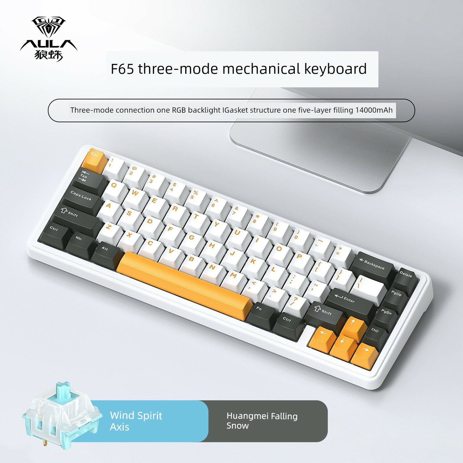 Беспроводная RGB-клавиатура Wolf Spider F65 с настраиваемой подсветкой, трехрежимная, с GASKET-конструкцией, Bluetooth,