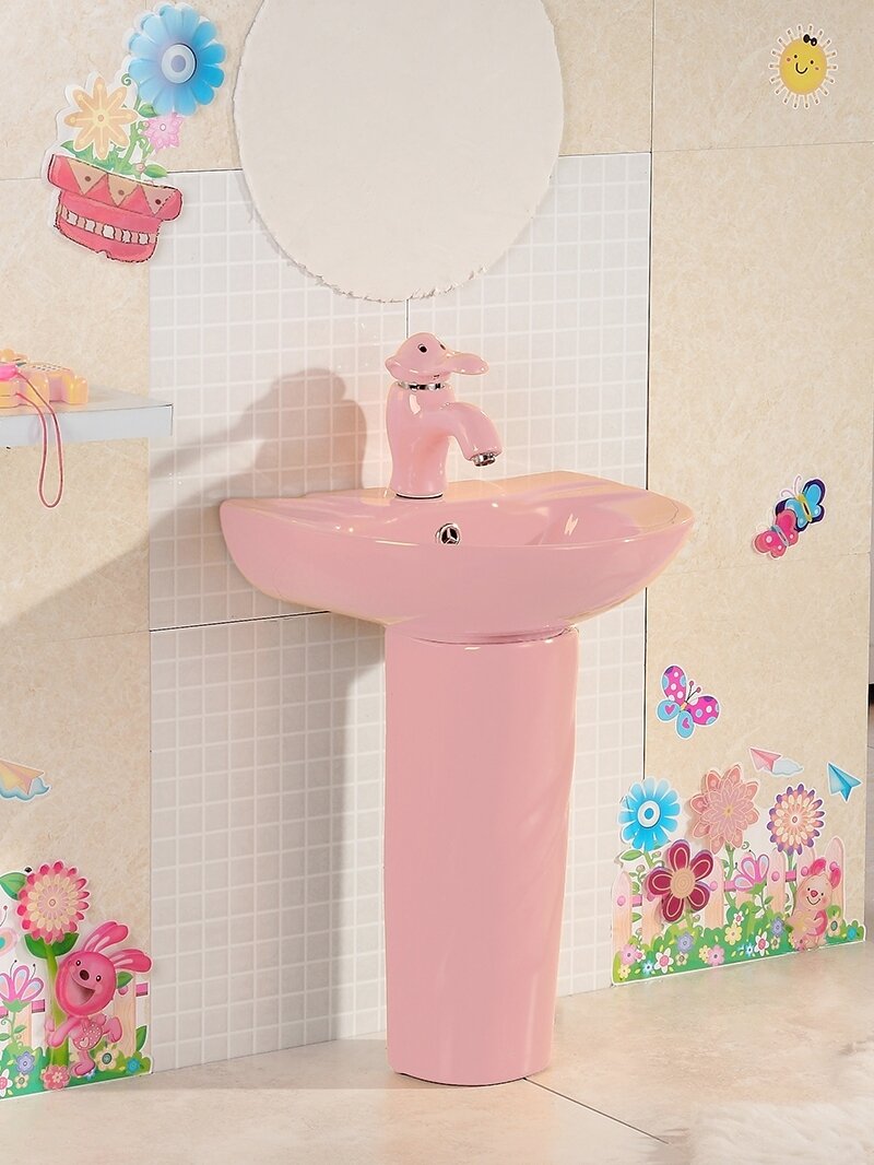 Раковина на пъедестале GID Aventura Nb192-PK 43x36 детская, розовая глянцевая, полукруглая, керамика