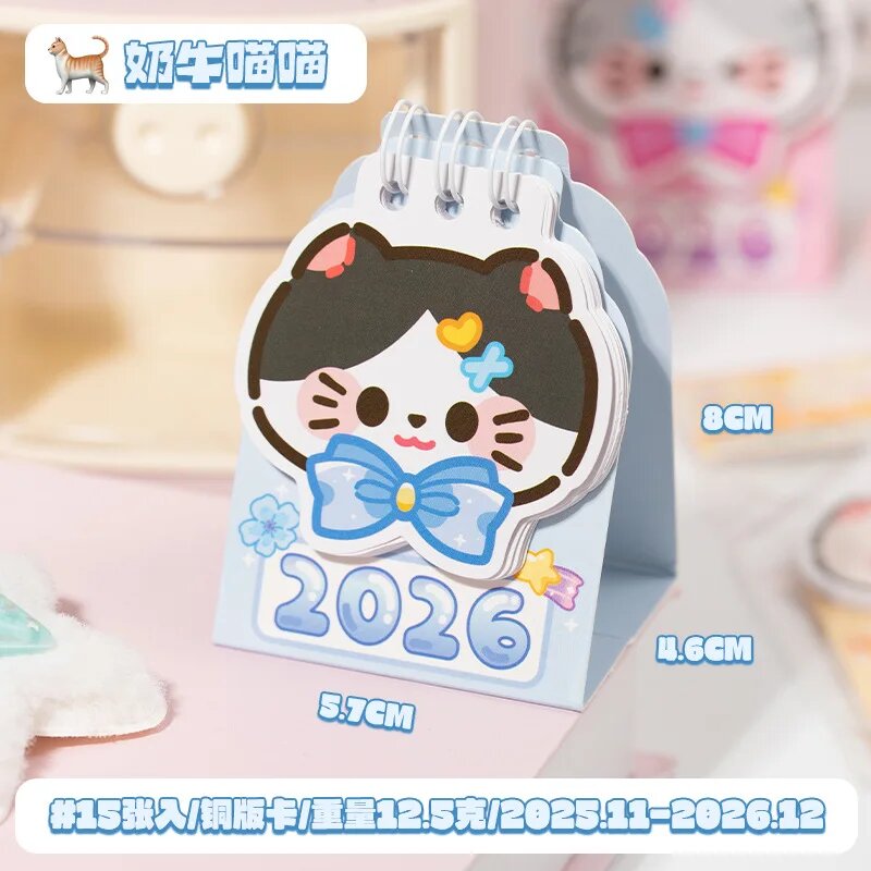 Мини-портативный настольный календарь на 2026 год, кавайный календарь в форме кошки, книга, милый ежедневник-органайзер, управление временем, обратно в школу
