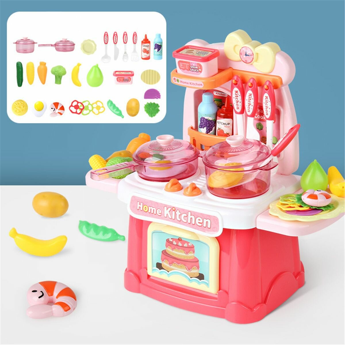 Дети дети притворяются инструменты, музыка и легкая детская кухонная посуда для пикника Pans Food Toy Set Prosing Role Game
