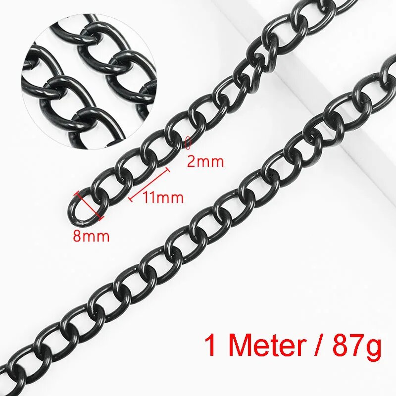 Металлическая черная витая цепочка V-REX 1 метр 2x8x11mm