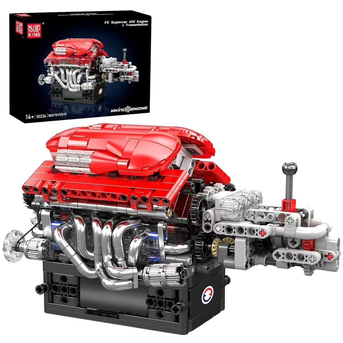 Конструктор Двигатель V12 + коробка передач(863 деталей), игрушка автомобильный двигатель, конструктор для мальчика, Рекомендуемый подарок
