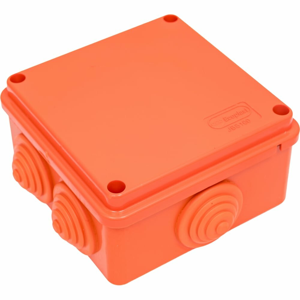 Огнестойкая коробка Экопласт JBS100 E110, о/п 100х100х55, 6 выходов, IP55, 3P, цвет оранжевый 43007HF