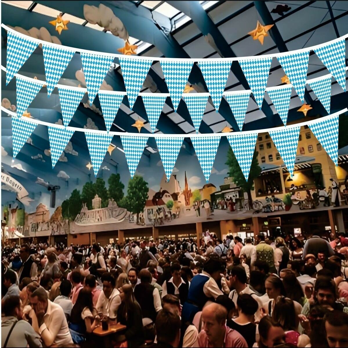 Флаг Германии Мюнхен Октоберфест сине-белый клетчатый флажок треугольный флажок баварский флажок висячий флажок