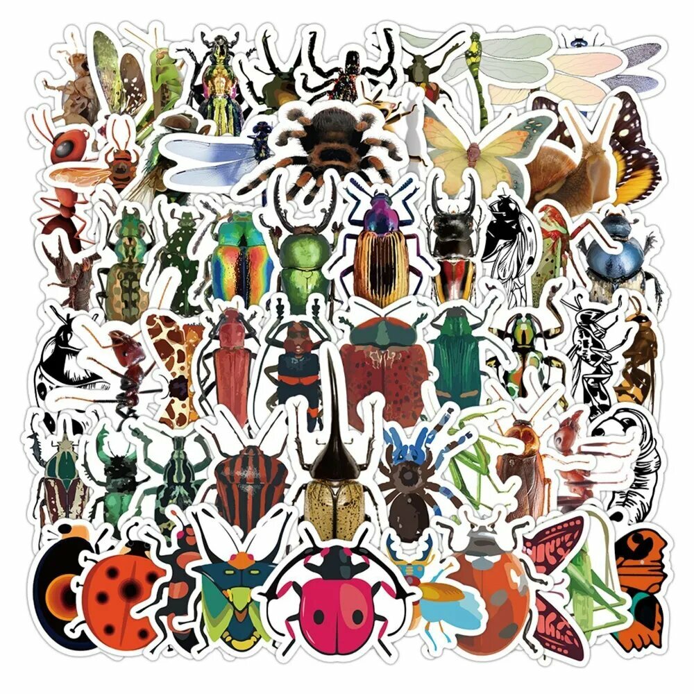 Детский набор наклеек, серия "насекомые", 60 листов, можно использовать для украшения ноутбука, мобильного телефона, скейтборда, чашки, автомобиля